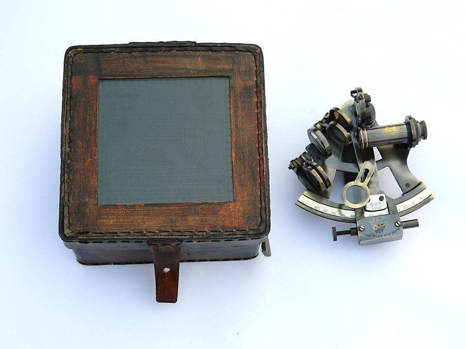 SOLID BRASS SEXTANT WITH HANDMADE LEATHER CASE-MARINE GIFT-ASTROLABE ...
