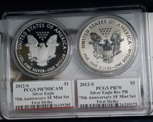 2012-S Silver Eagle 2-Coin Set PCGS RP/PR-70 DCAM First Strike MERCANTI ...