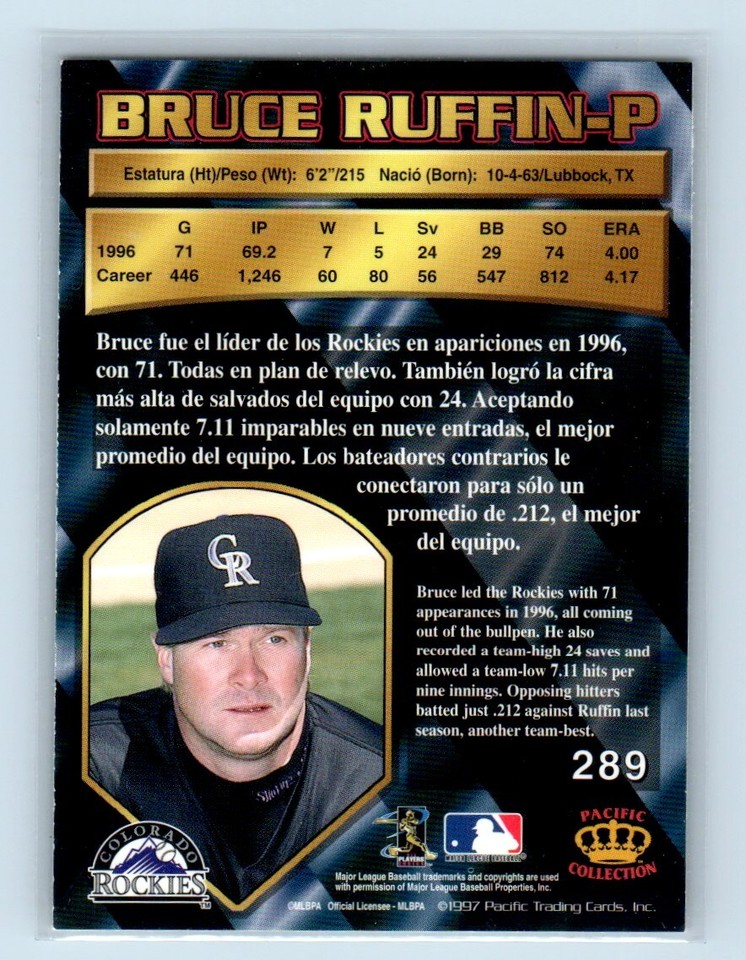 1997 Pacific Crown Collection Bruce Ruffin Colorado Rockies #289 | eBay