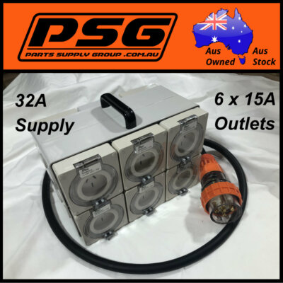 Portable Power board adaptor 32 Amp 3 phase 5 pin to 6 x 15A outlets 6 ...