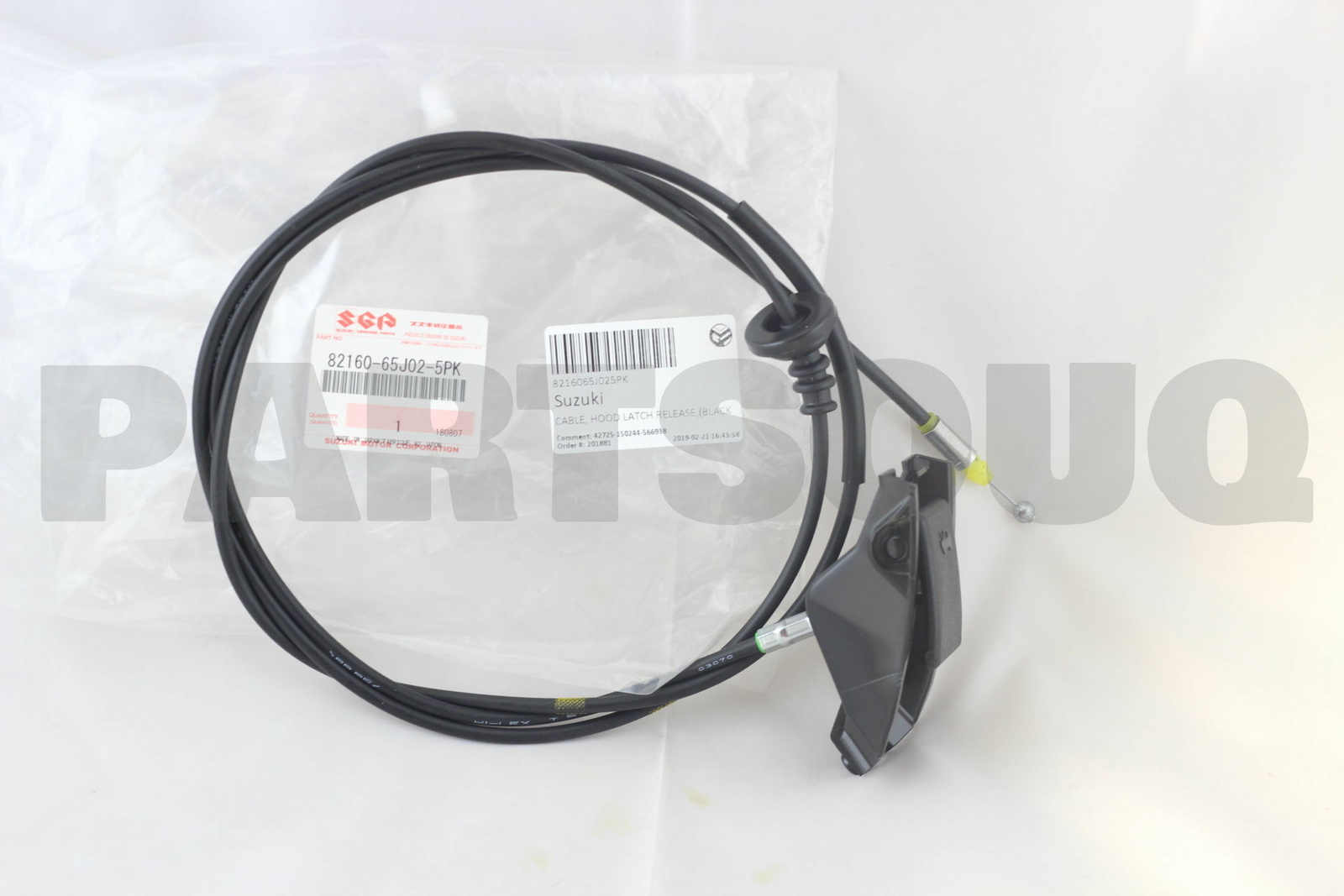 8216065J025PK Genuine Suzuki CABLE, HOOD LATCH RELEASE,(BLACK) 82160 ...
