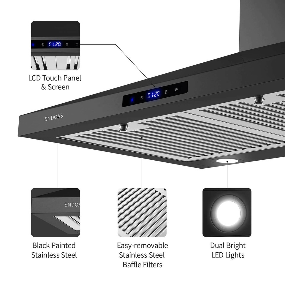 30" Wall Mount Range Hood LCD Display Switch Stainless Steel 350CFM ...