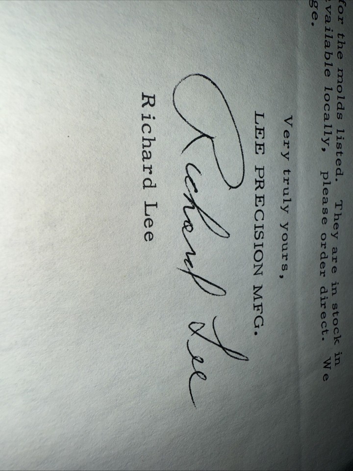 Lee Precision Reloading Products Date Unknown Information Signed By ...