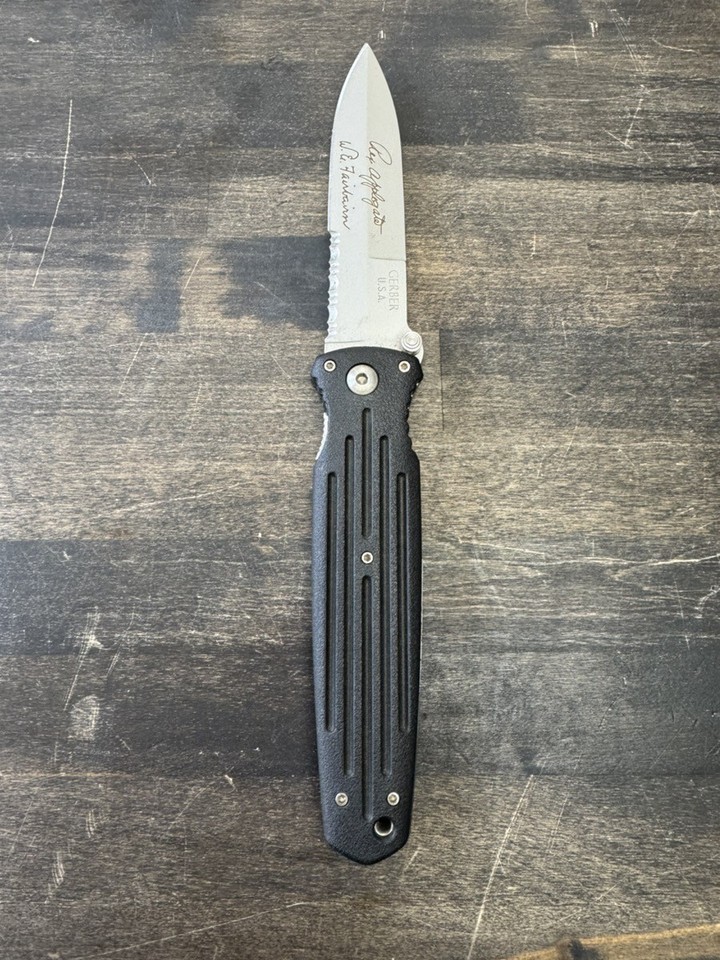 Gerber Rex Applegate W E Fairbairn Combat Folder Knife W/Sheath USA ...