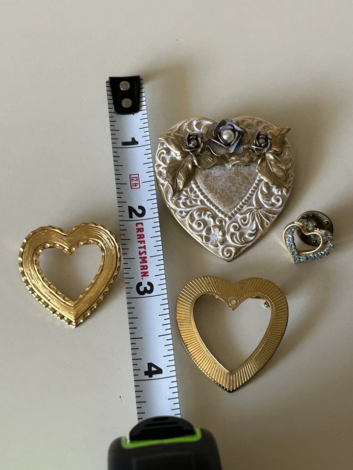 4 Pieces Vintage Unmarked Heart Shaped Pin Gold & Silver Tone Mix Lot ...