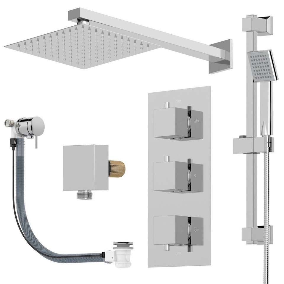 Thermostatic Square Concealed Shower Head Wall Mounted Adjustable Riser ...