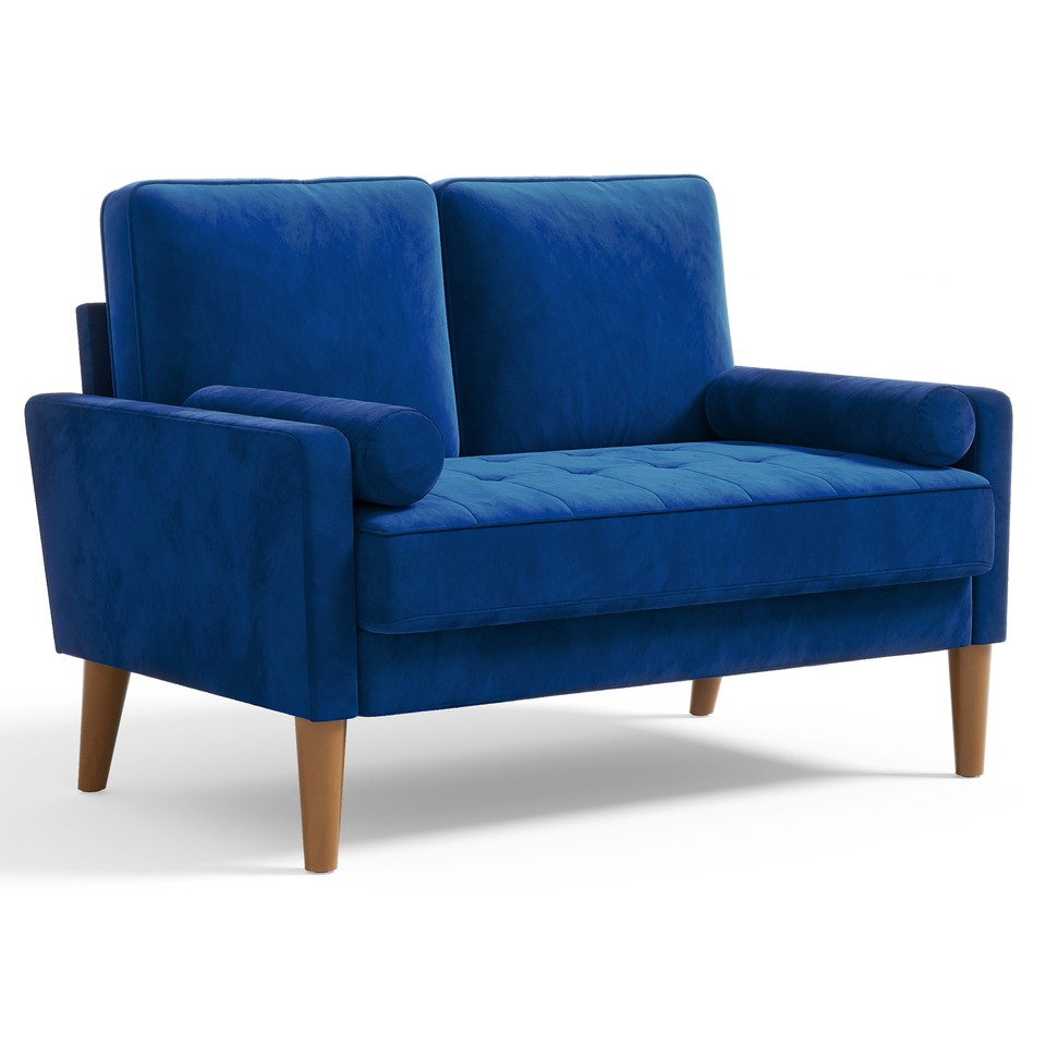 BLUE Velvet Small Sofa Loveseat Upholstered Couch for Small Spaces ...