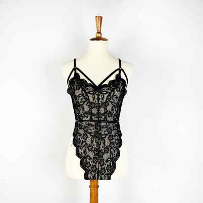 Black lace lingerie one piece bodysuit Size M | eBay
