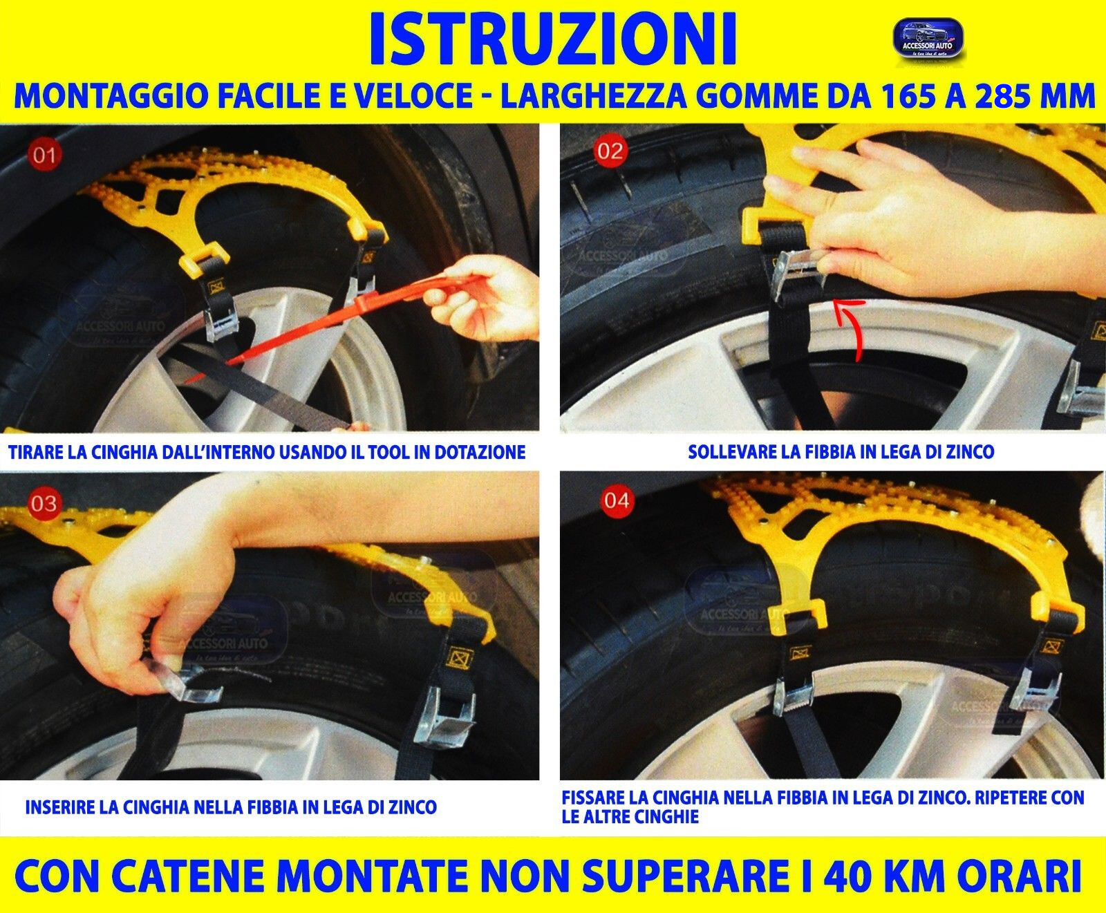 Fasce da neve catene per auto Ruote antiscivolamento montaggio facile ...