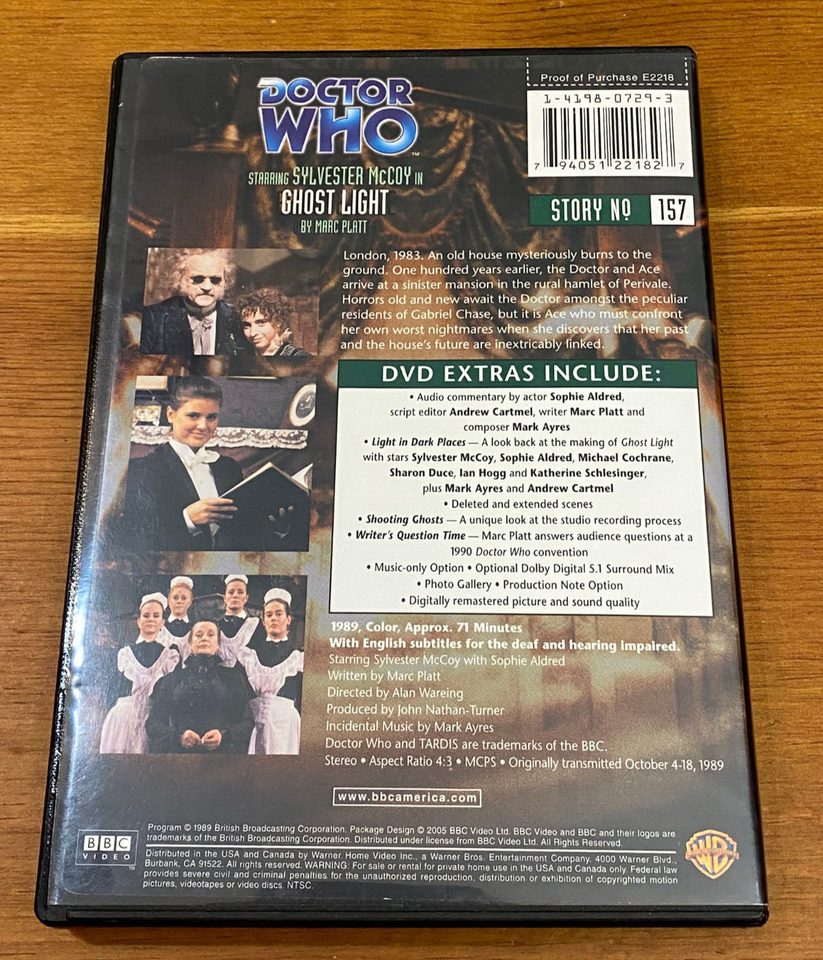 Doctor Who GHOST LIGHT Story No. 157 DVD 2005 Sylvester McCoy R1 ...