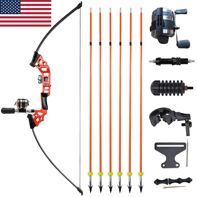 Recurve Bow Fishing Kit 40lbs Bowfishing Arrow Reel Straight Bow ...