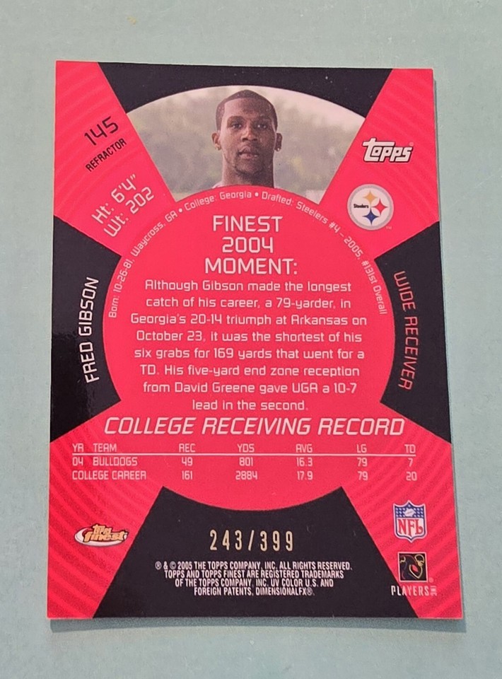 2005 Topps Finest FRED GIBSON #145 Rookie Refractor RC SP #/399 ...