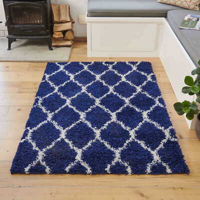 Royal Navy Blue Shaggy Rug Warm Non Shed Transitional Living Room Rugs ...