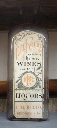 IOWA WHISKEY FLASK- Pint-E.H.Roche-Des Moines-Label-1890s | eBay