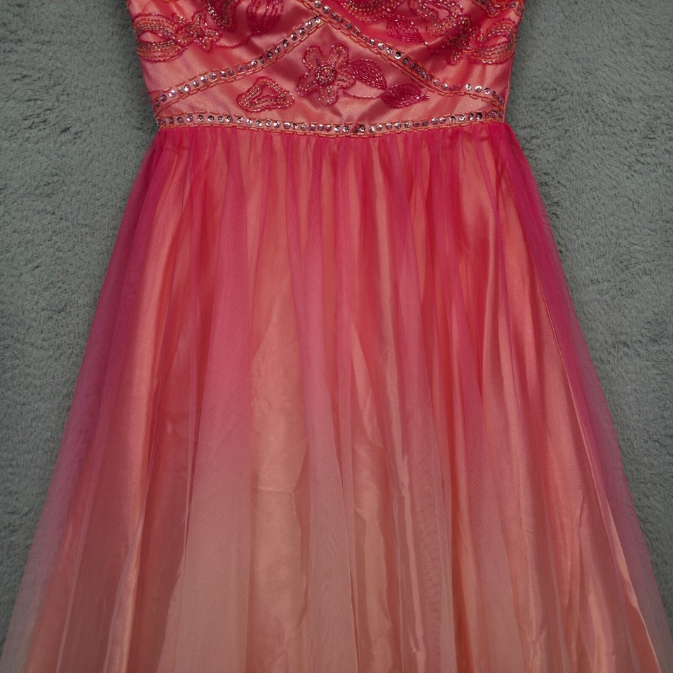 Y2K Deb Prom Dress Womens 3/4 Pink Babydoll Ombre Sequin Beaded Ball ...