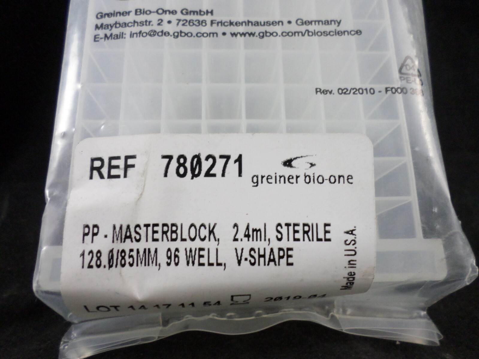 Greiner MASTERBLOCK 780271 2ml Sterile 96 Well V-shape - 50 Blocks for ...