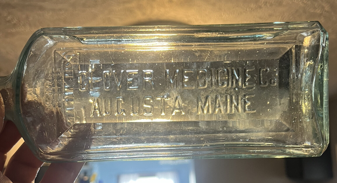 AQUA BLUE CLOVER MEDICINE CO. AUGUSTA MAINE BITTERS BOTTLE | eBay