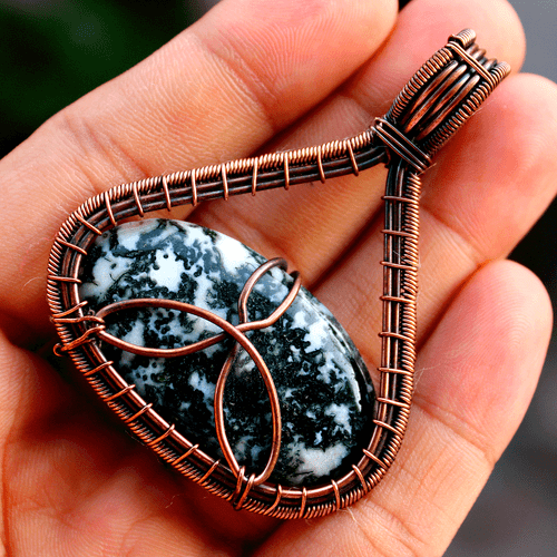 Handmade Natural Tree Agate Copper Wire Wrapped Healing Crystal Pendant ...