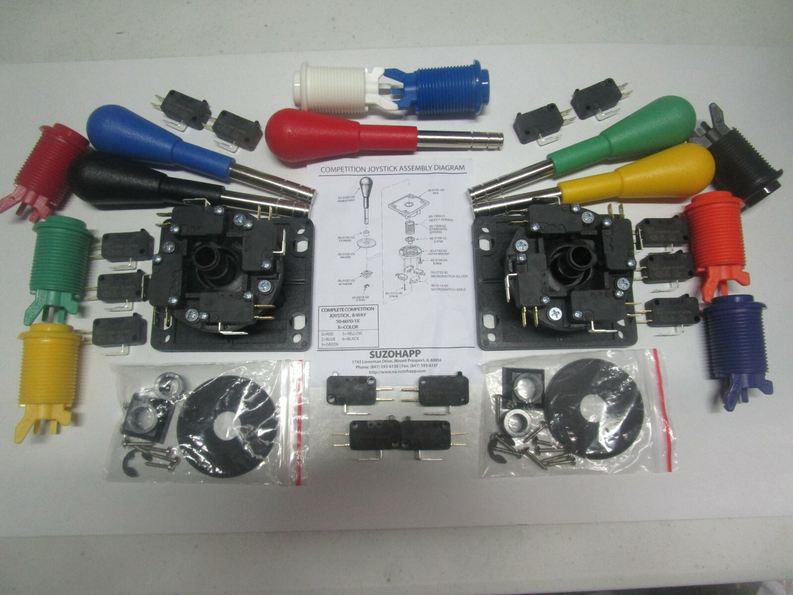 SUZO/HAPP 14 Push Buttons 2 Joysticks Games Arcade Kit 1 UP MORTAL ...