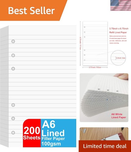 200 Sheets A6 Lined Refill Paper 6-Holes Punched for Filofax Personal ...