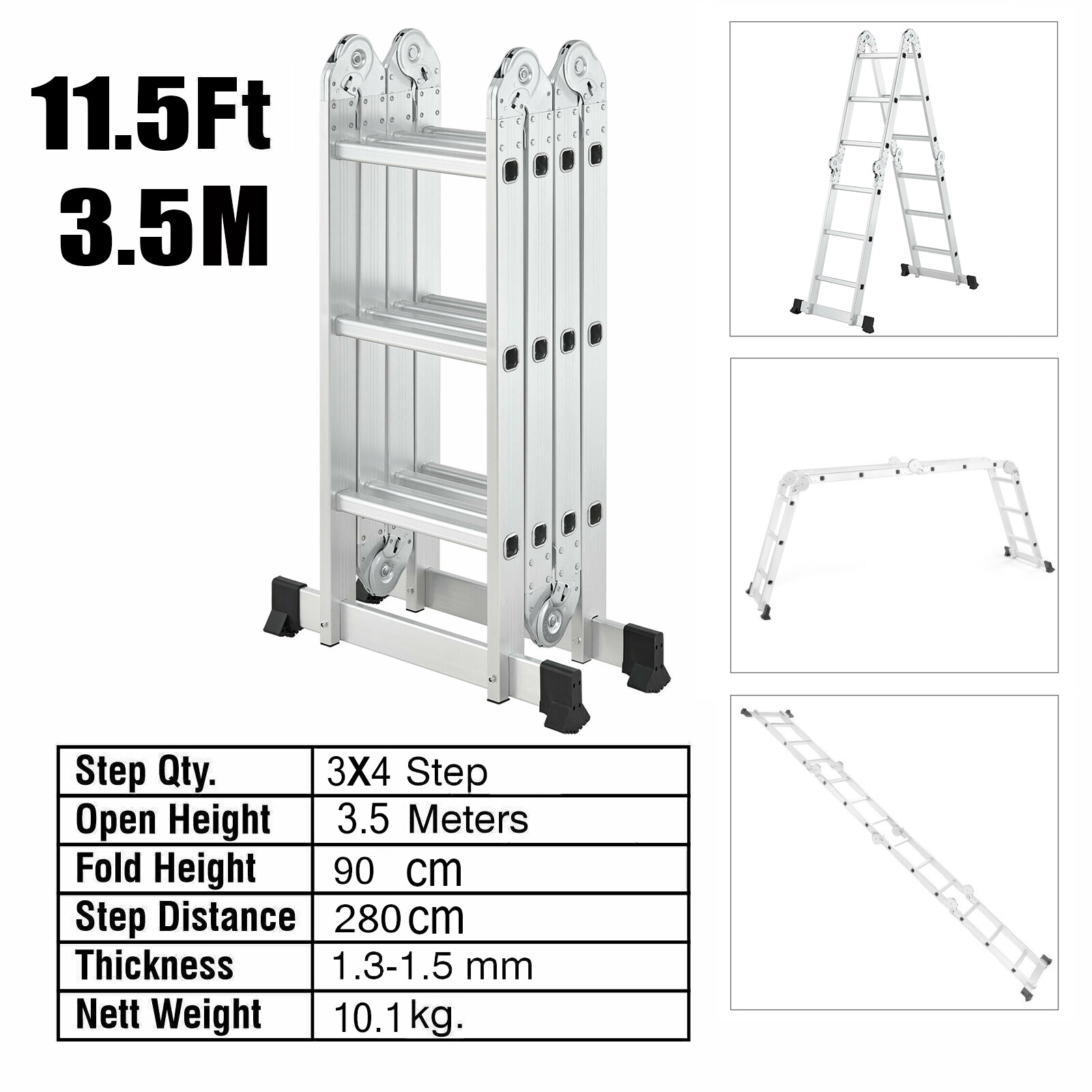 3.5-5.7M Multi Purpose Telescoping Ladder w/ 2 Platforms Folding Step ...