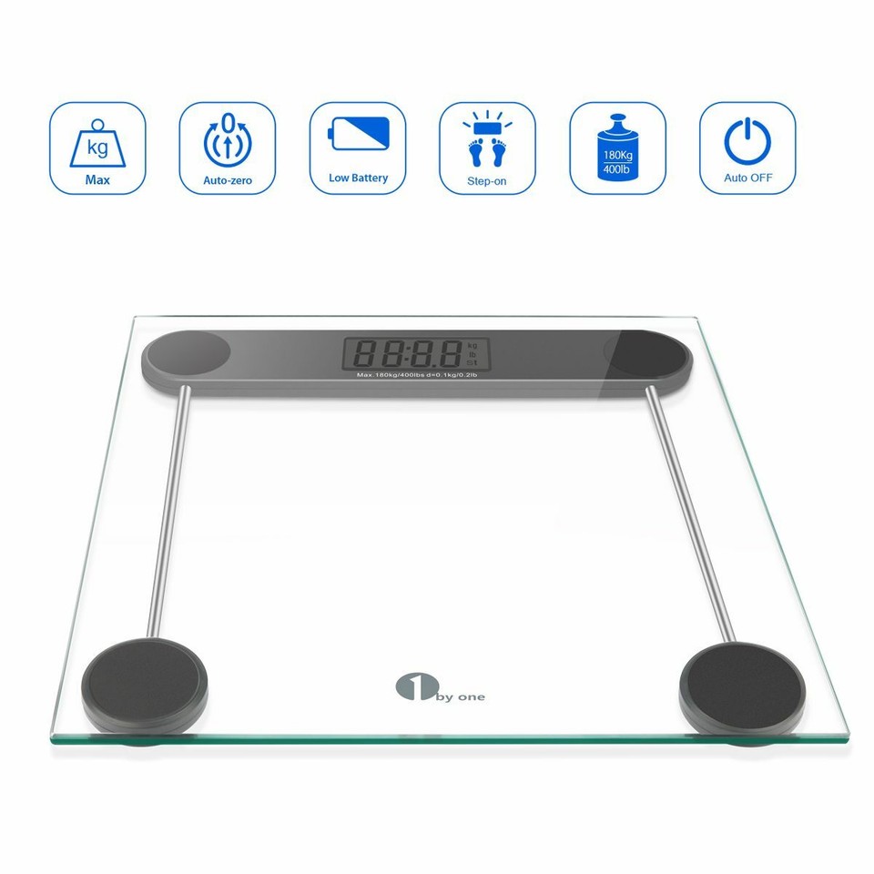 1byOne Digital Glass Bathroom Accurate Body Weight Scale with Step-on ...