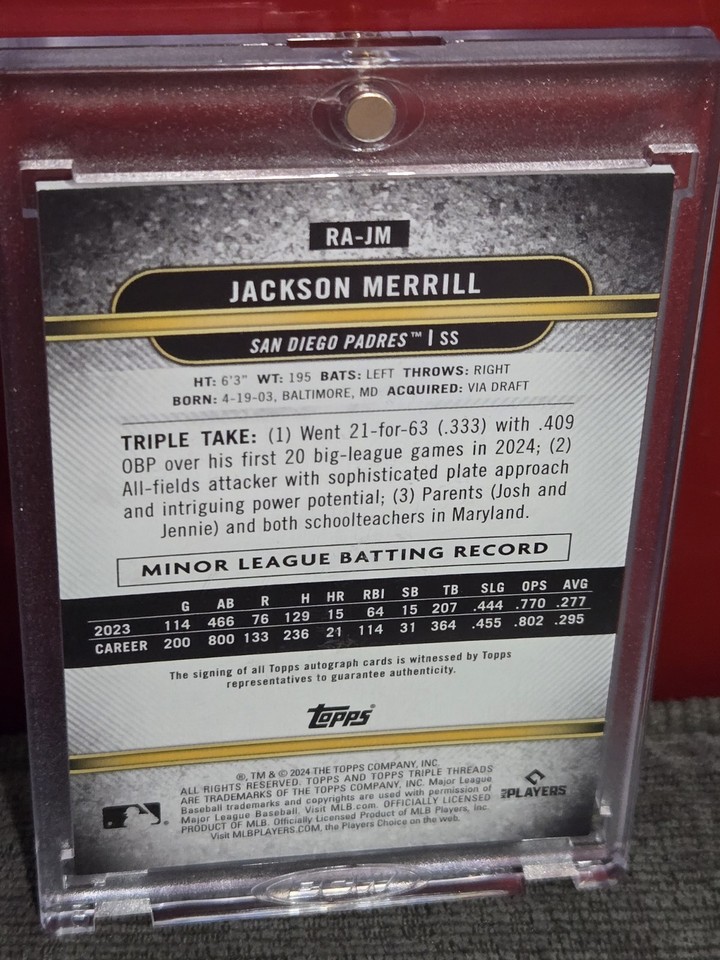 Jackson Merrill Topps Triple Threads RC Auto 47/50 Padres Rookie #RA-JM ...