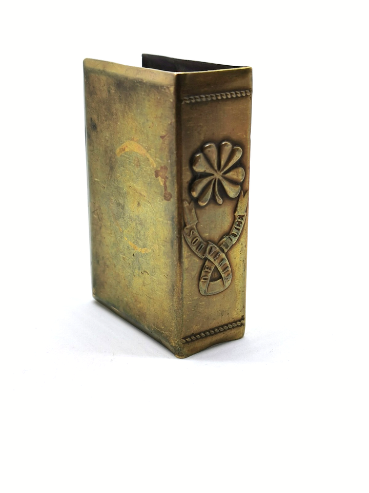 WW1 TRENCH ART, BRASS MATCHBOX COVER, WITH MARECHAL FOCH MAILLARD MEDAL ...