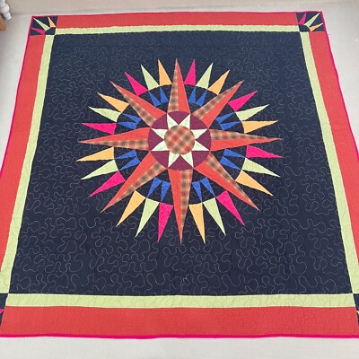 Vintage Mariner's Compass Patchwork Queen Size Cotton QUILT 80x80" | eBay