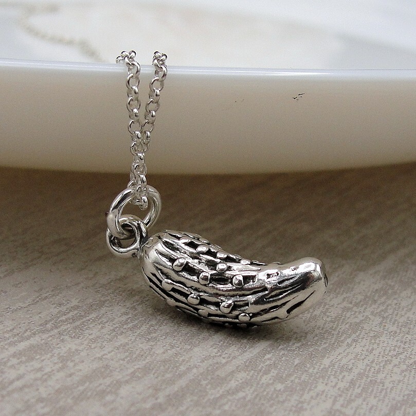 925 Sterling Silver Pickle Necklace - Pickle Charm - Cucumber Charm ...