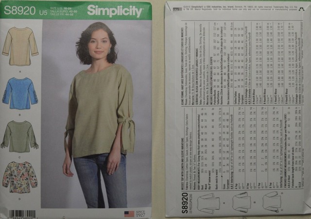 Simplicity 8920 H5 Size 6 -14 Shirt Top Blouse Sewing Pattern. Uncut ...