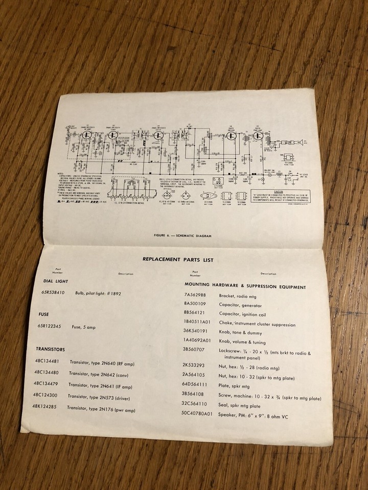 AMC OEM Transistor Radio 8990981 Installation Operating Instructions ...