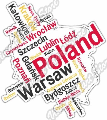 Poland Warsaw Poznan Country Map Word Cloud Bumper Vinyl Sticker Decal ...
