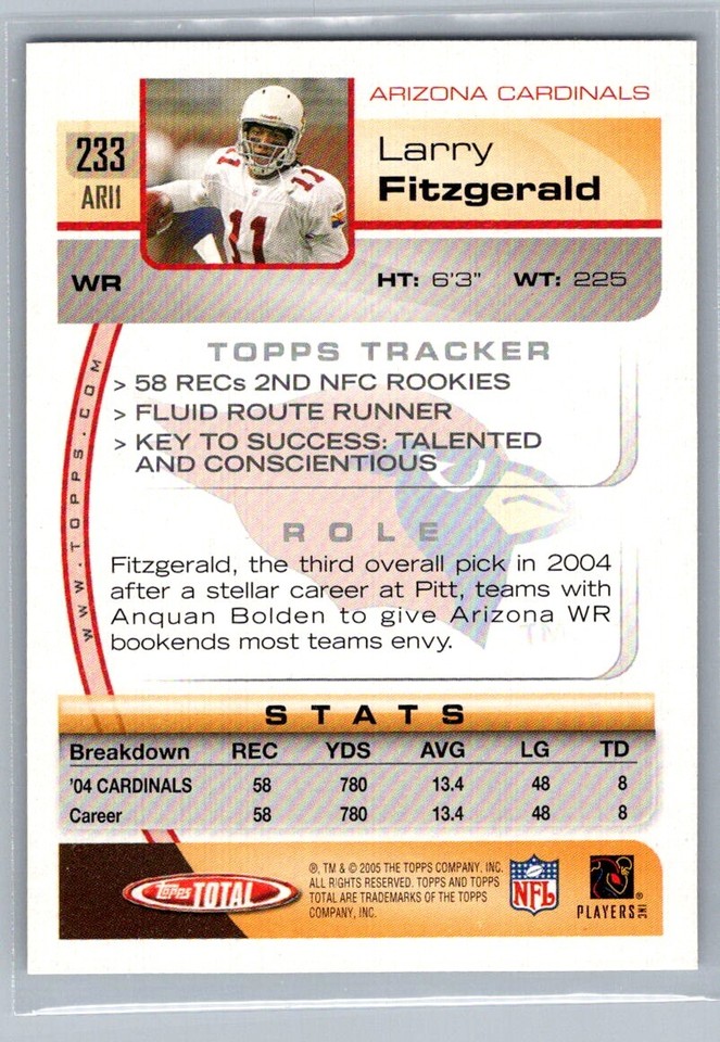 2005 Topps Total #233 Larry Fitzgerald | eBay