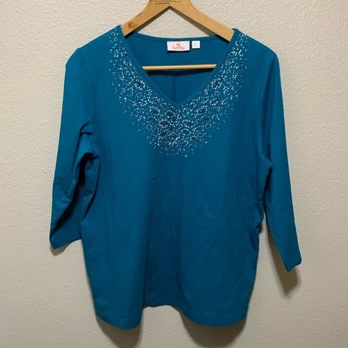 Quacker Factory Women’s Long Sleeved Top Size L Blue | eBay