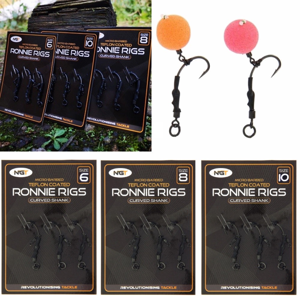 NGT Ronnie Rigs Spinner Rig Micro Barbed Teflon Curved Carp Hooks with ...