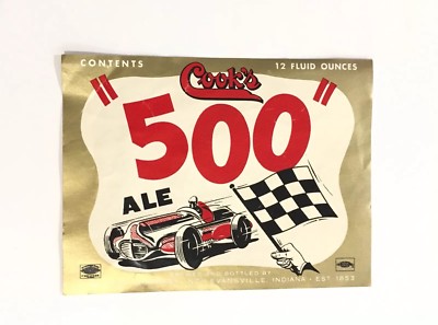 Vintage "Cook's 500 Ale" Racecar Beer Bottle Label Brewed Cook Co ...