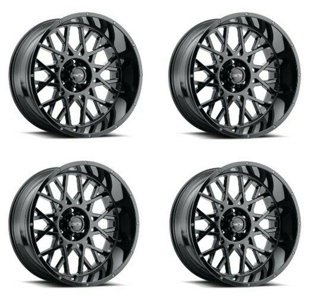 Set 4 18" Vision Off-Road 412 Rocker Gloss Black Wheels 18x9 6x5.5 Rims ...