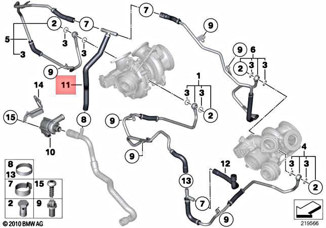 Genuine BMW F01 F01N Cooling System Turbocharger Water Hose OEM ...
