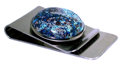 25mm Round Arizona Chrysocolla Cabochon Steel Money Clip 2 Inch x 1 ...