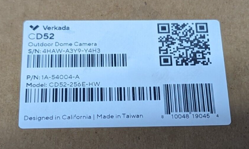 Verkada CD52-256E-HW CD52 Outdoor Dome Camera 2.8-8mm 5MP 2688 x 1944 ...