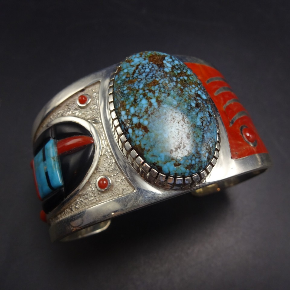 MICHAEL PERRY Navajo TURQUOISE and CORAL Sterling Silver YEI Cuff ...