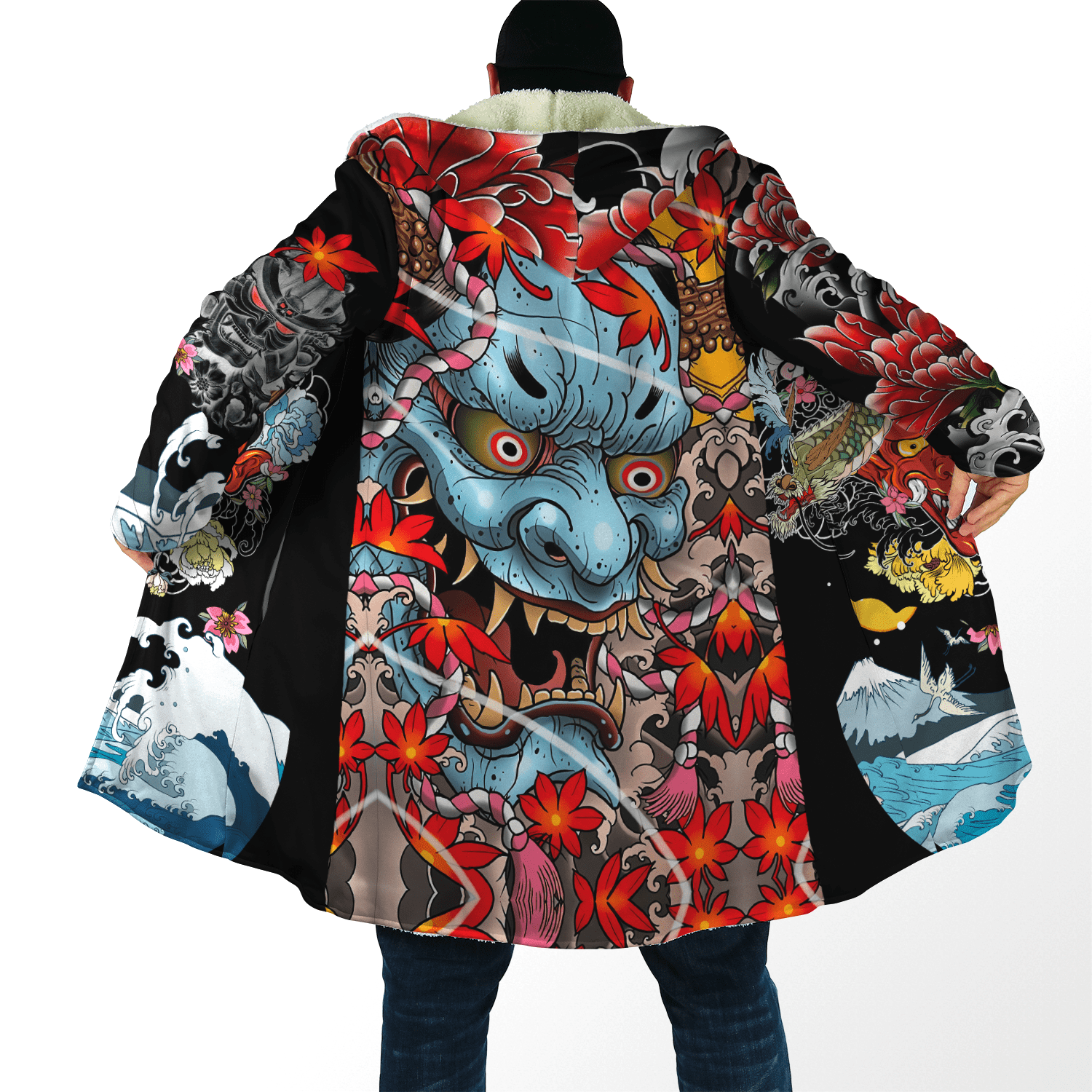 Sherpa Lined Mens Samurai Japanese Kawaii Culture Jacket Hooded Cloak ...