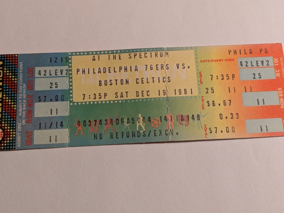 Philadelphia 76ers Full Ticket Dec 19,1981 Vs Celtics Ticketron Bird ...