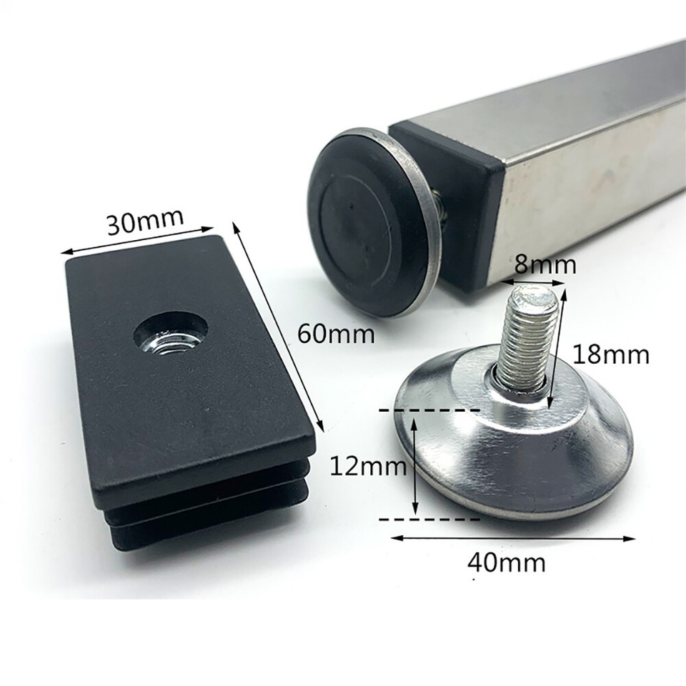 M8 Threaded Plugs Plastic Square Tube End Caps Furniture Adjustable ...