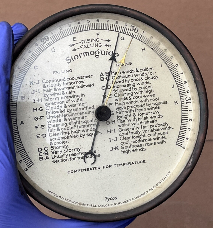 Antique 1922 Tycos Taylor Instrument Co. Stormoguide Barometer Vintage ...