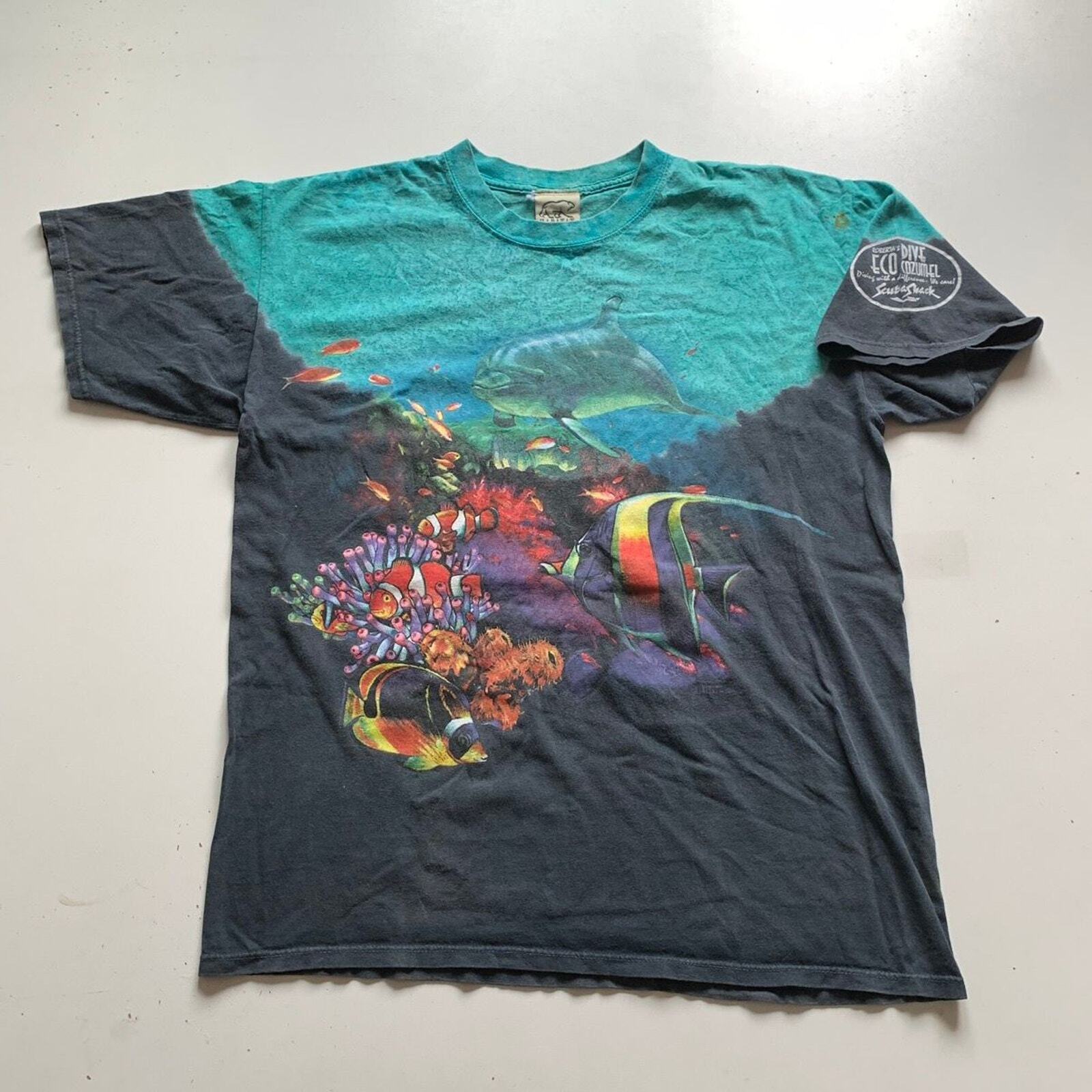 Vintage 1990s Ocean Wildlife Habitat Fish Art Graphic… - Gem