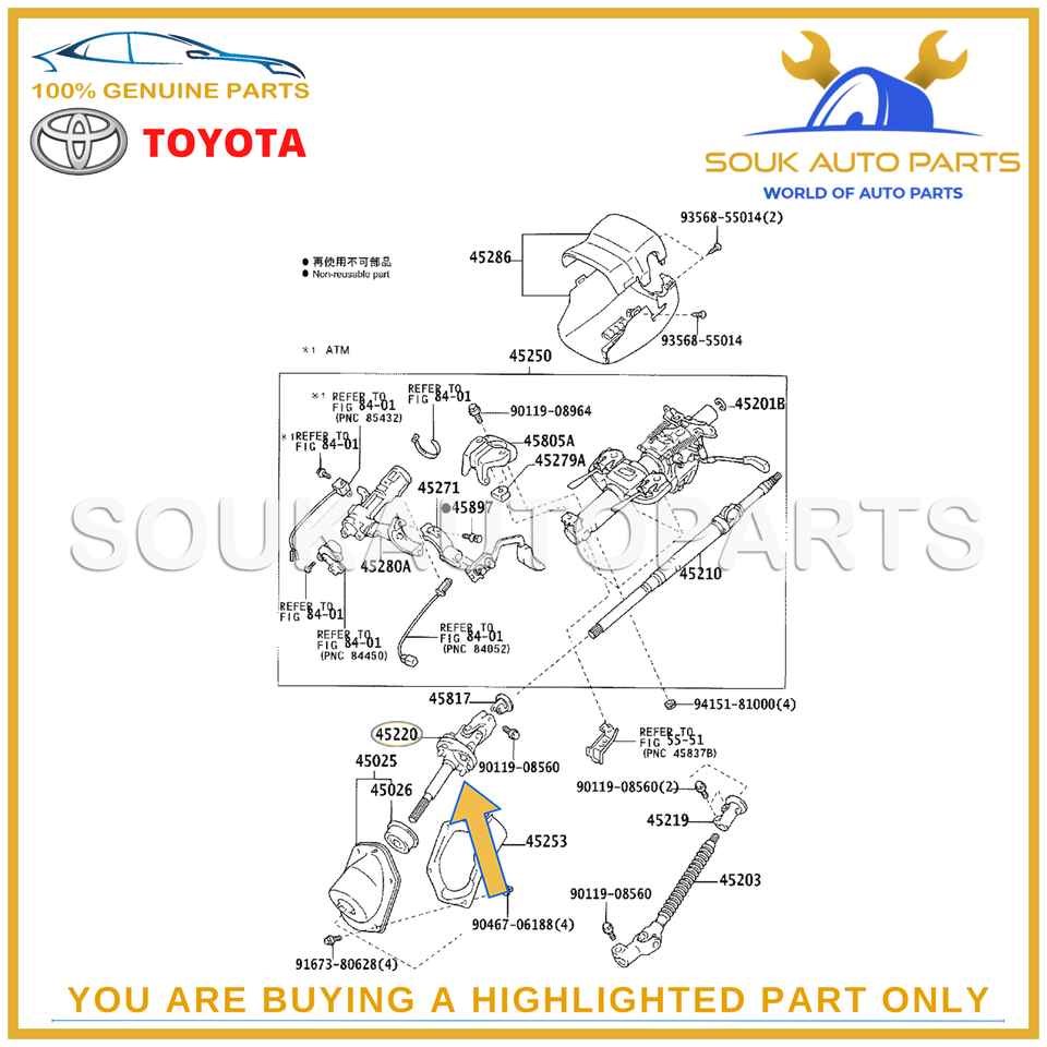45220-60140 Genuine Toyota SHAFT ASSY, STEERING INTERMEDIATE 4522060140 ...