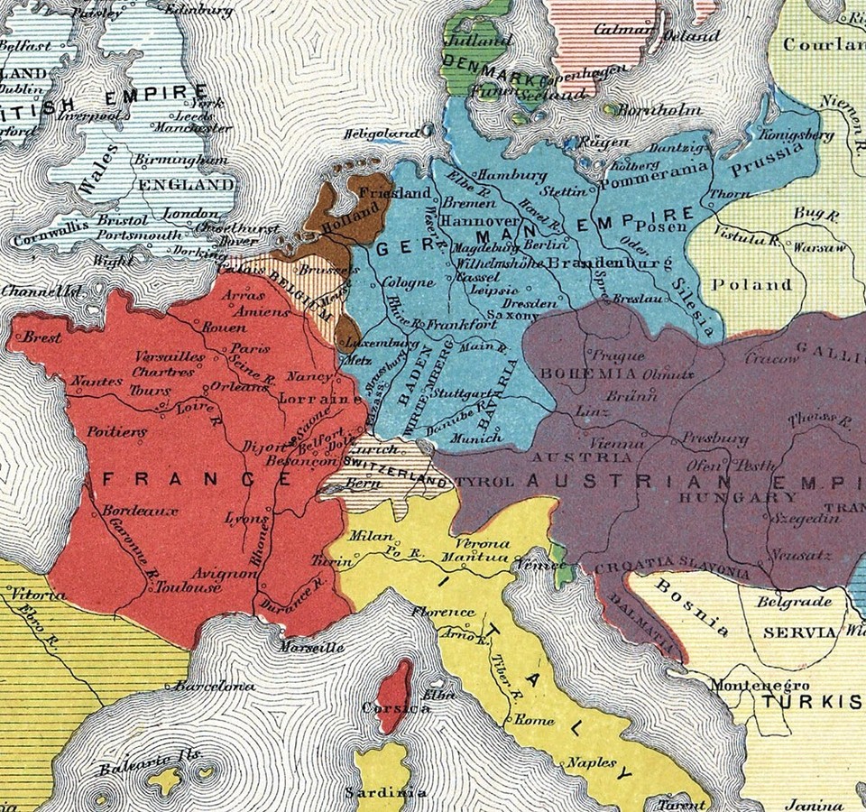 1873 Labberton Map Europe 1871 - Franco Prussian War North France Paris ...