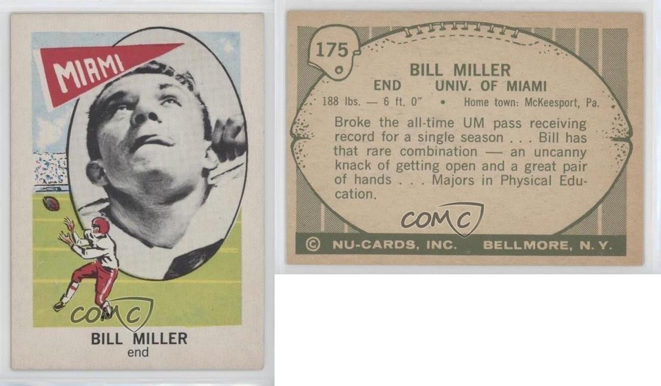 1961 Nu-Cards Football Stars Bill Miller #175 0p7e | eBay